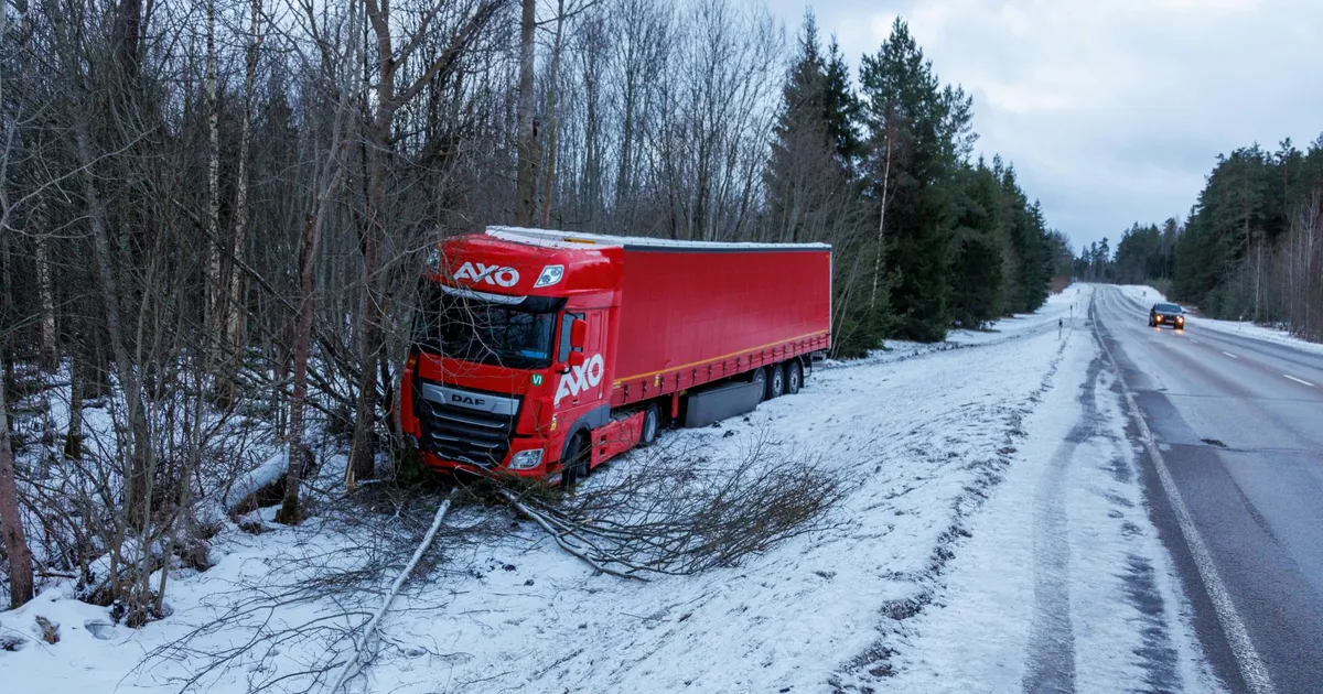 Valgamaal sõitis veok teelt välja