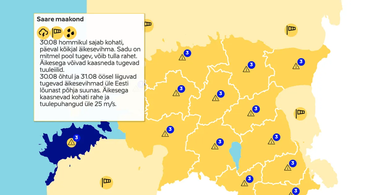 HOIATUS Kolmapäeval on üle Eesti oodata äikest, vihma ja tugevat tuult