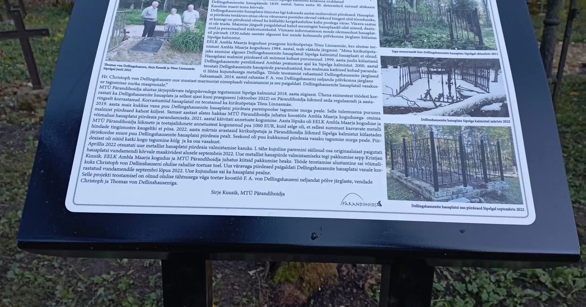 Parun Dellingshauseni uuendatud matmispaik Sipelga kalmistul saab õnnistuse