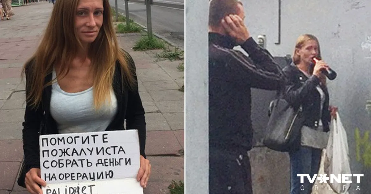 Glītā ubagotāja par saziedoto naudu aiz stūra kāri dzer alu